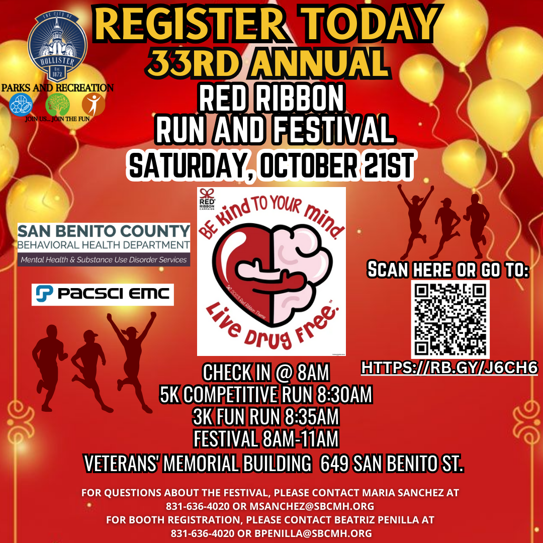33rd Annual Red Ribbon 5k & 3k Run/Walk & Festival | BenitoLink
