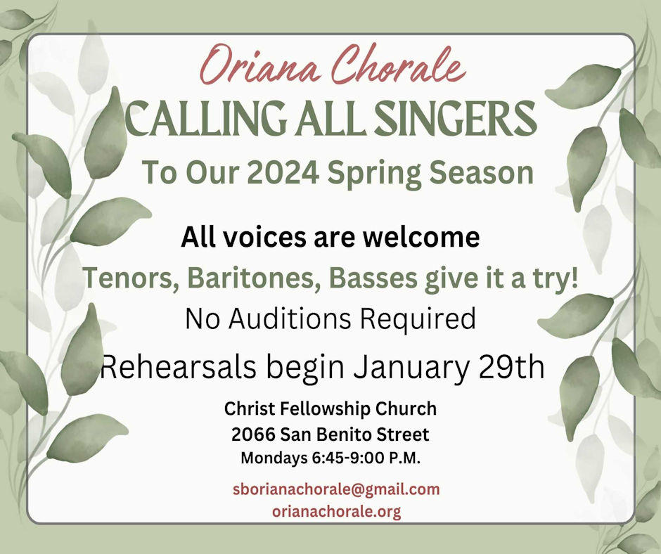 San Benito Oriana Chorale "Calling All Singers" | BenitoLink